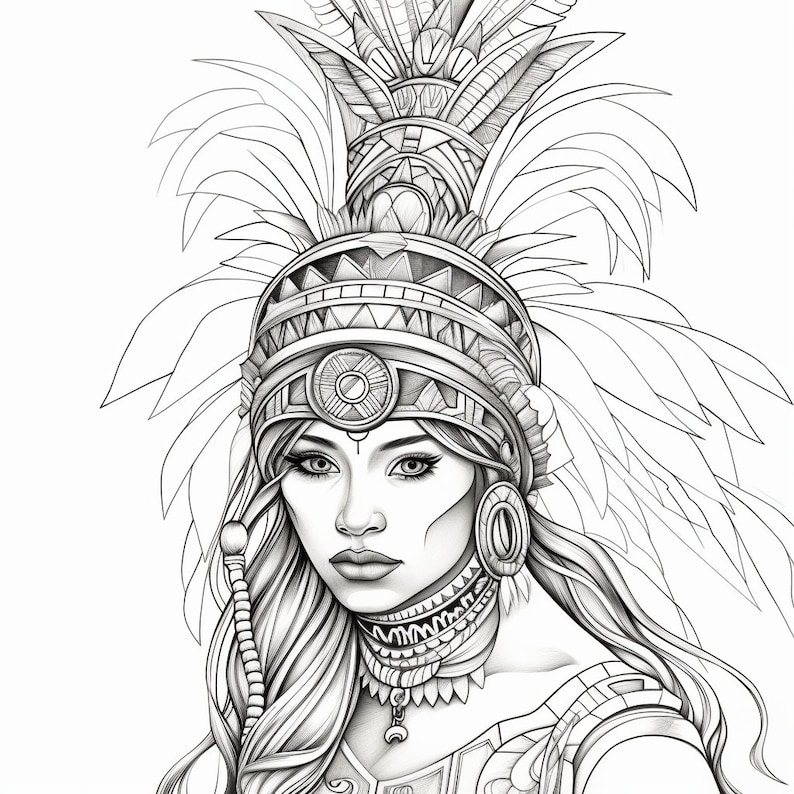 20 Beautiful Aztec Princes Coloring Book-adult Coloring Pages - Etsy