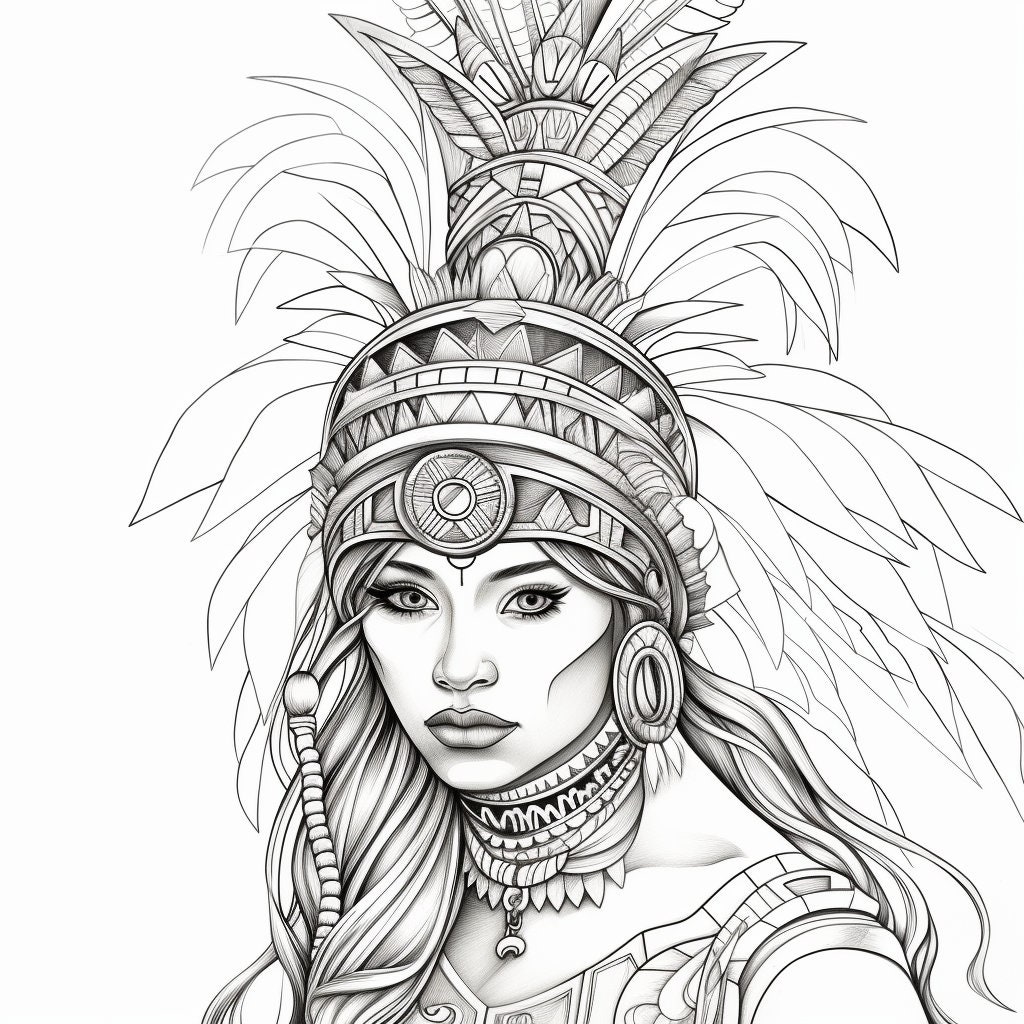 20 Beautiful Aztec Princes Coloring Book-adult Coloring Pages - Etsy