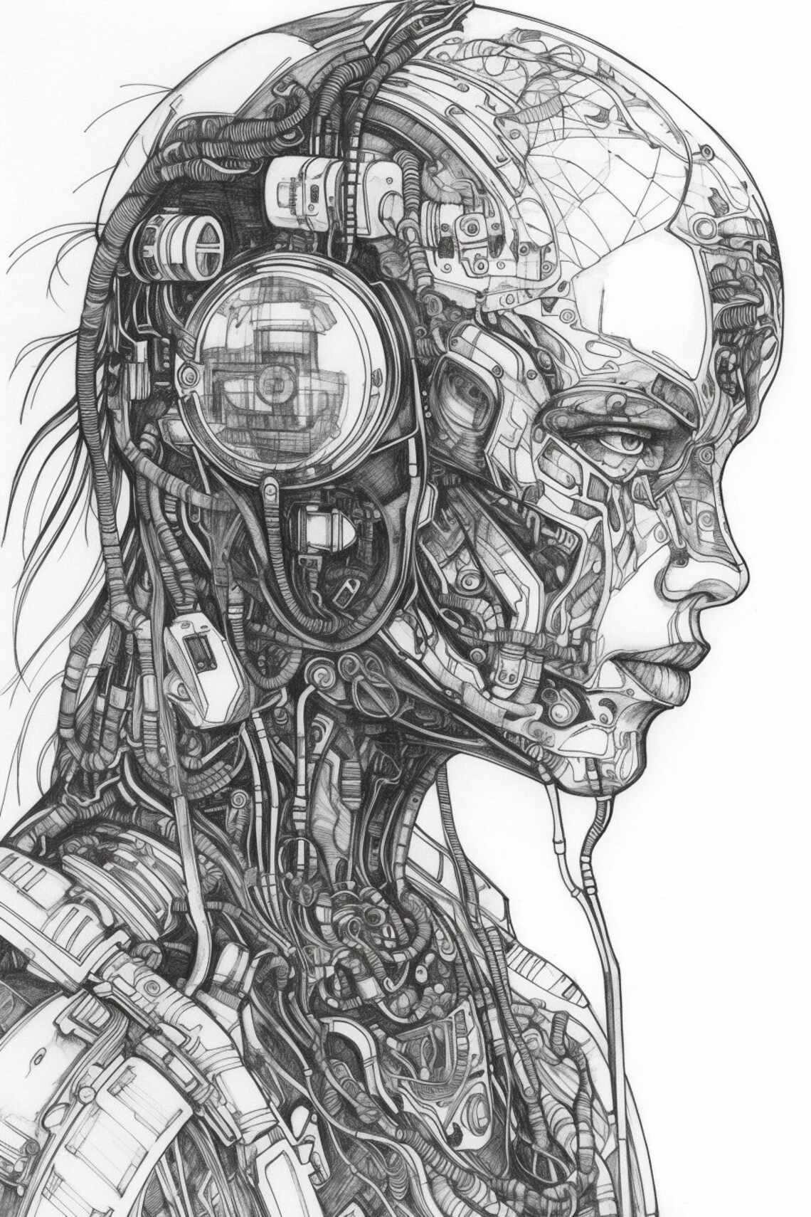 Cyborg Coloring Book - Cyberpunk Coloring Pages, Adults Kids Coloring ...
