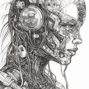 Cyborg Coloring Book - Cyberpunk Coloring Pages, Adults Kids Coloring ...