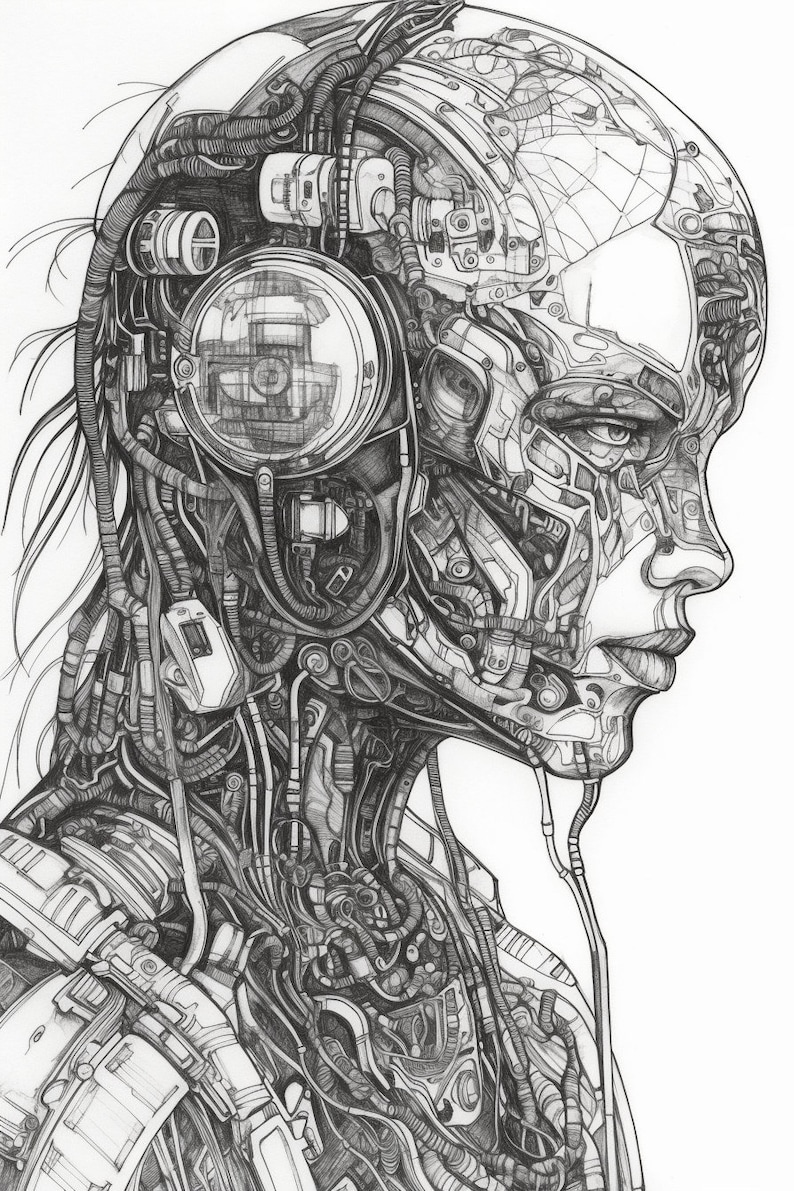 Cyborg Coloring Book - Cyberpunk Coloring Pages, Adults Kids Coloring ...