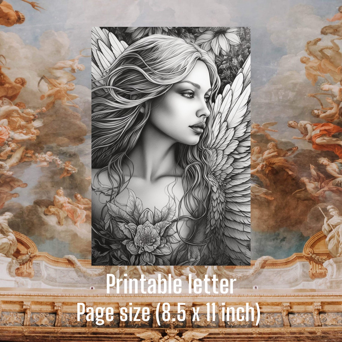 Beautiful Angel Fantasy Coloring Page, Adults Kids Instant Download ...