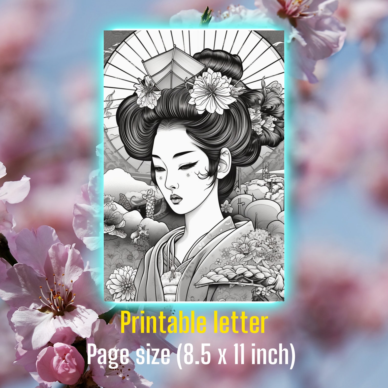 20 Japanese Geisha Digital Coloring Book, Traditional Geisha Dress ...