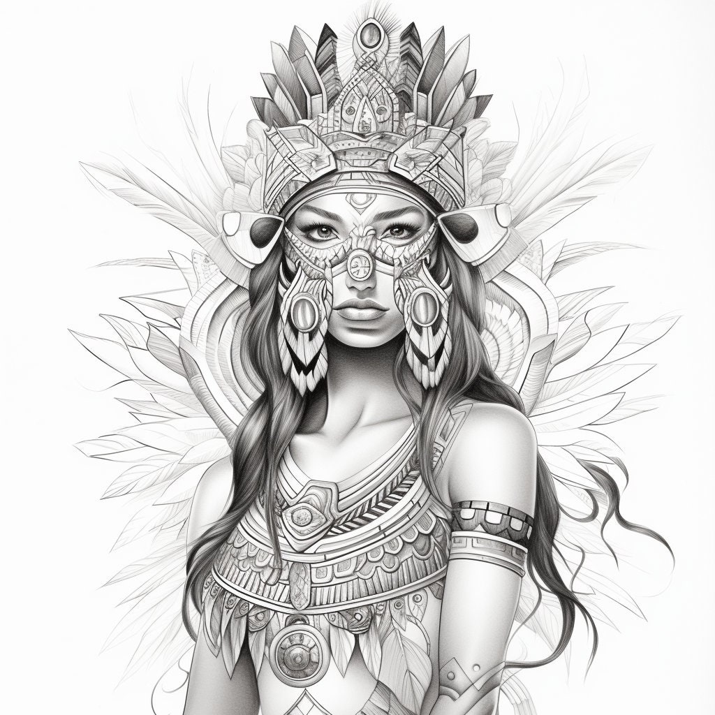 20 Beautiful Aztec Princes Coloring Book-adult Coloring Pages - Etsy