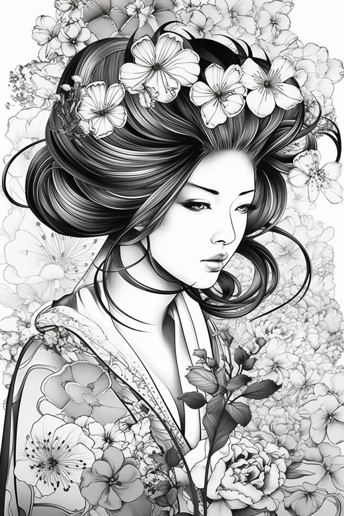 20 Japanese Geisha Digital Coloring Book, Traditional Geisha Dress ...