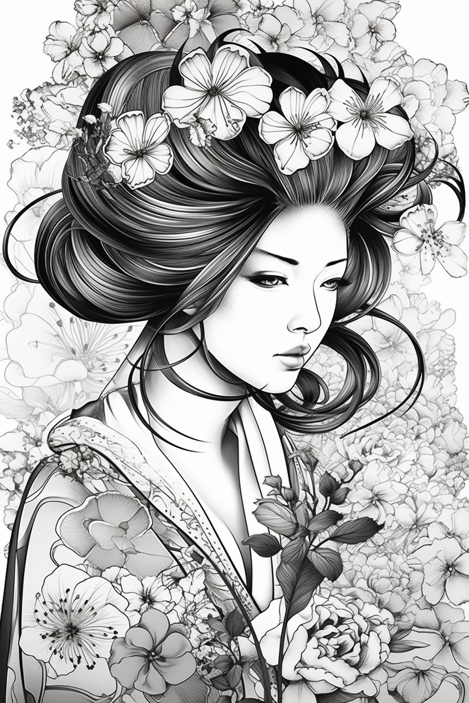 20 Japanese Geisha Digital Coloring Book, Traditional Geisha Dress ...