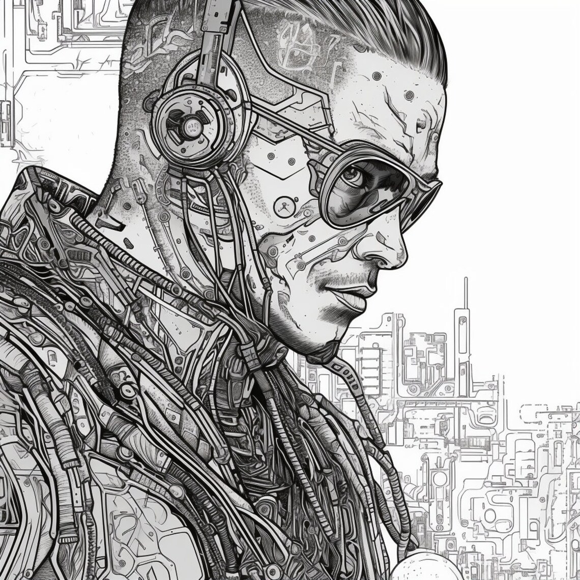 Cyberpunk Coloring Book: 30 Fantasy Coloring Pages | Futuristic Art ...