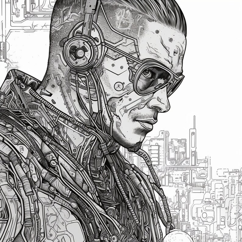 Cyberpunk Coloring Book: 30 Fantasy Coloring Pages | Futuristic Art ...