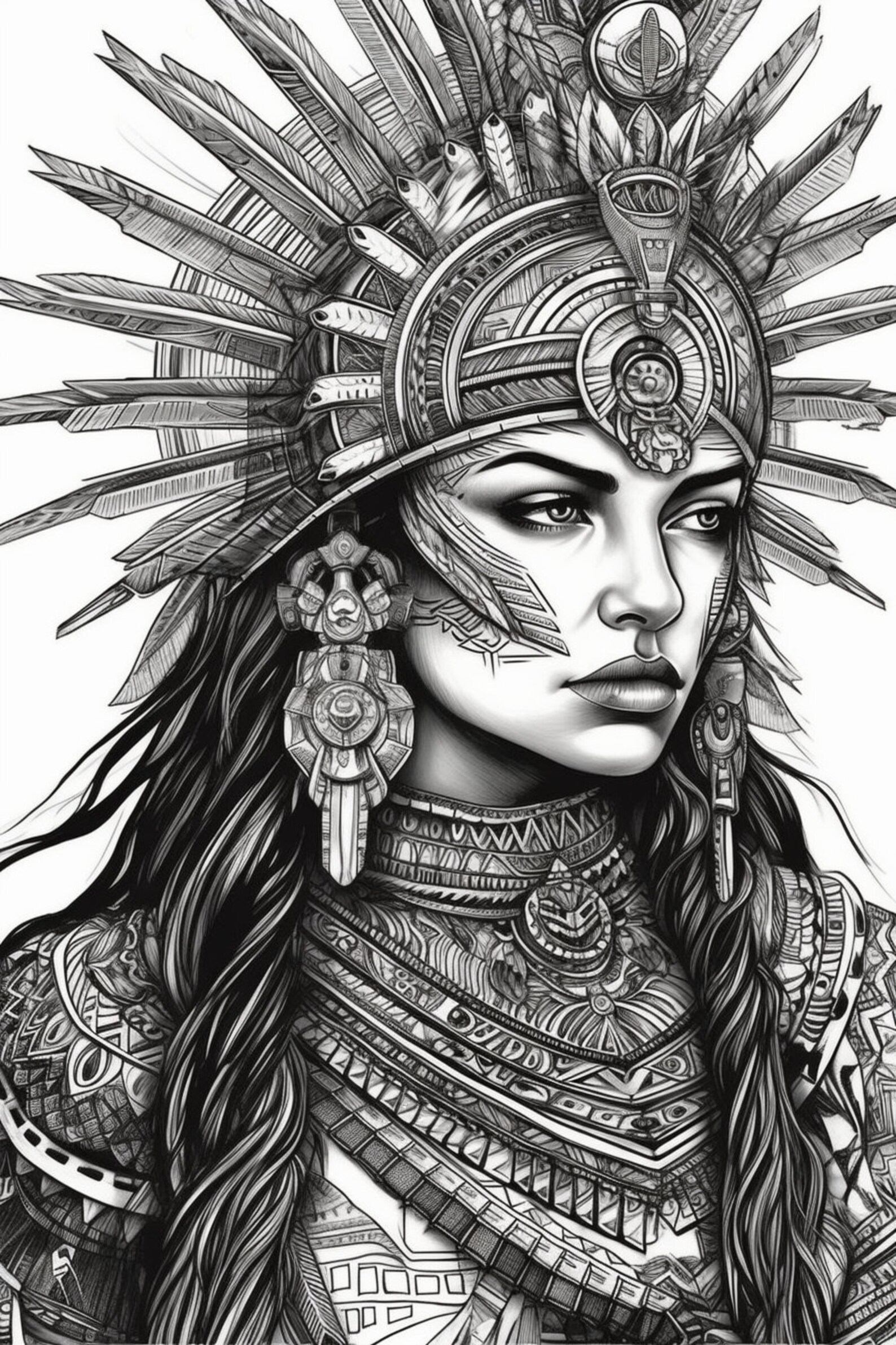 40 Aztec Warriors and Beautiful Aztec Princesses Coloring Book - Adult ...