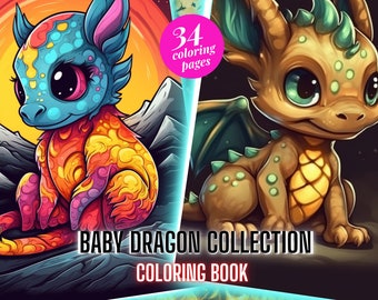Baby Dragon Fantasy Coloring Page Book, Adults Kids Instant Download ...