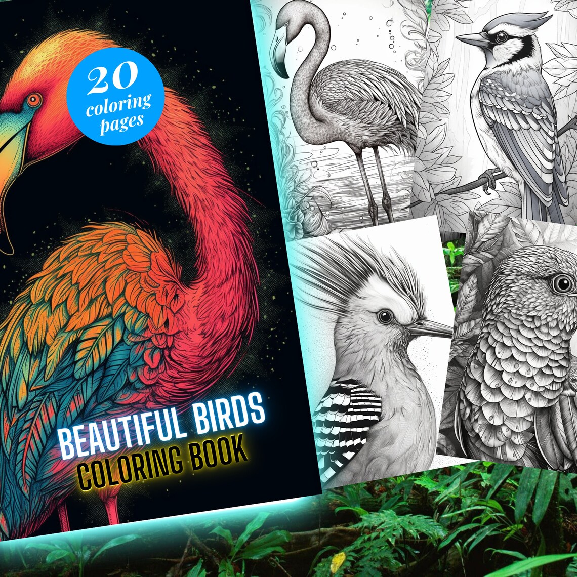 Bird Coloring Pages: Beautiful Birds Adult Coloring Book | 20 Digital ...