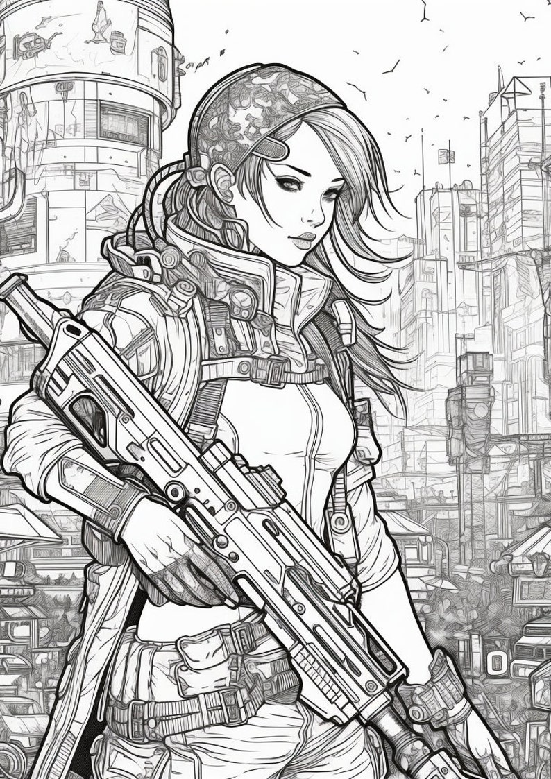 Cyborg Girls Portraits Coloring Book - Adults Kids Coloring Pages ...