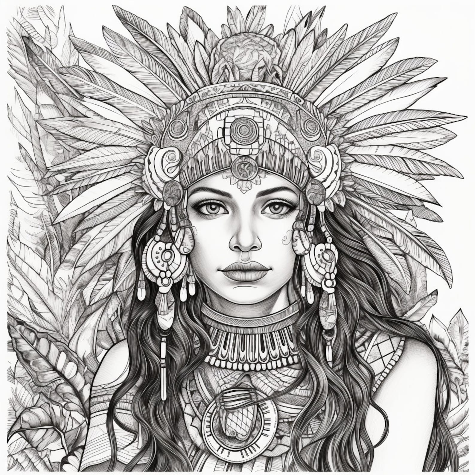 40 Aztec Warriors and Beautiful Aztec Princesses Coloring Book Adult ...