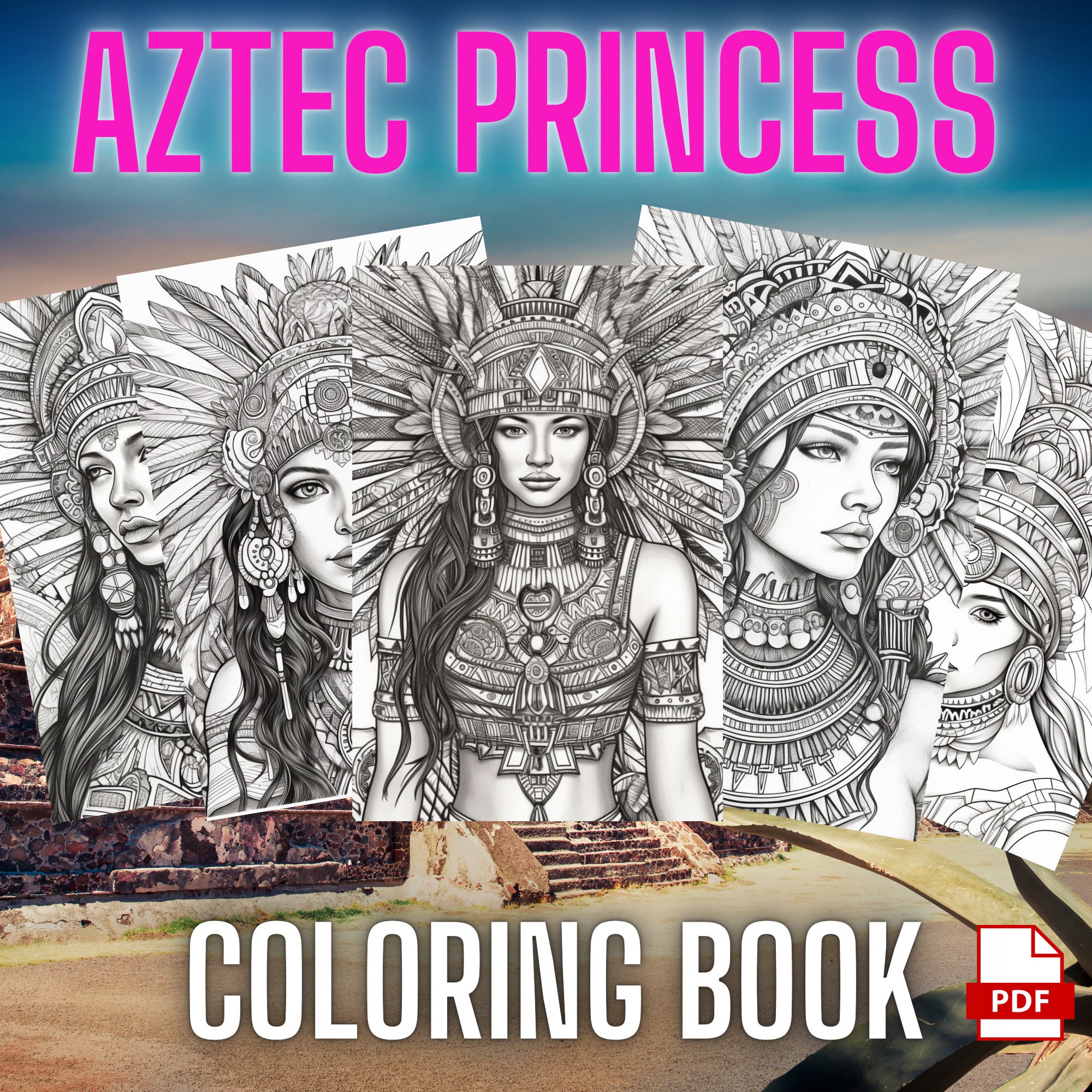20 Beautiful Aztec Princes Coloring Book-adult Coloring Pages - Etsy