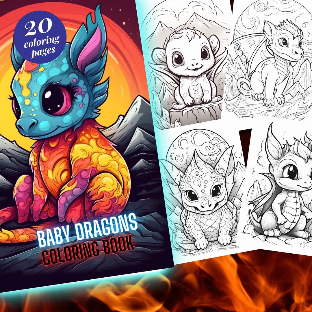 Baby Dragon Fantasy Coloring Page Book, Adults + Kids- Instant Download ...