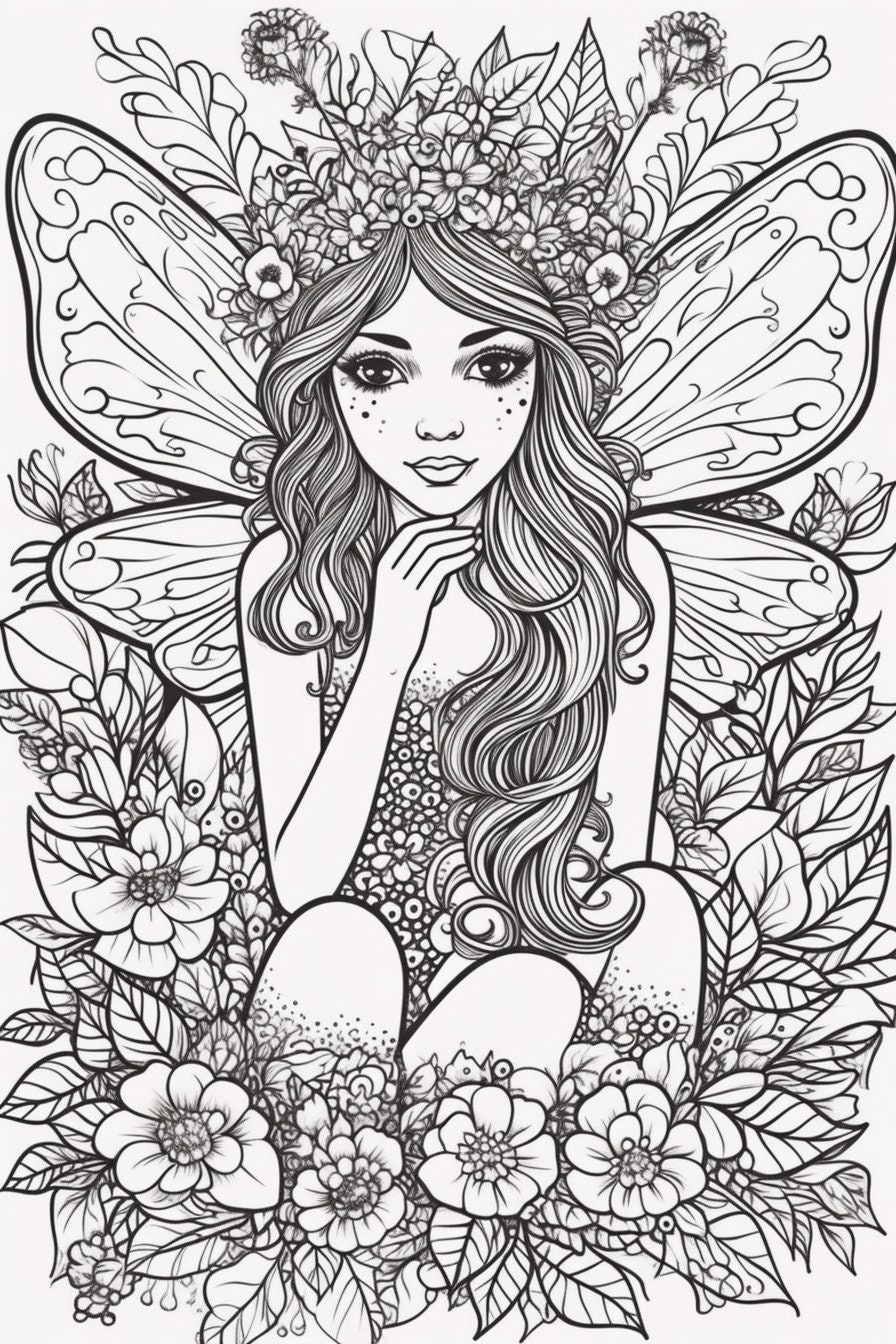 Cute Forest Fairy Girls Fantasy Anime Coloring Page, Adults Kids ...