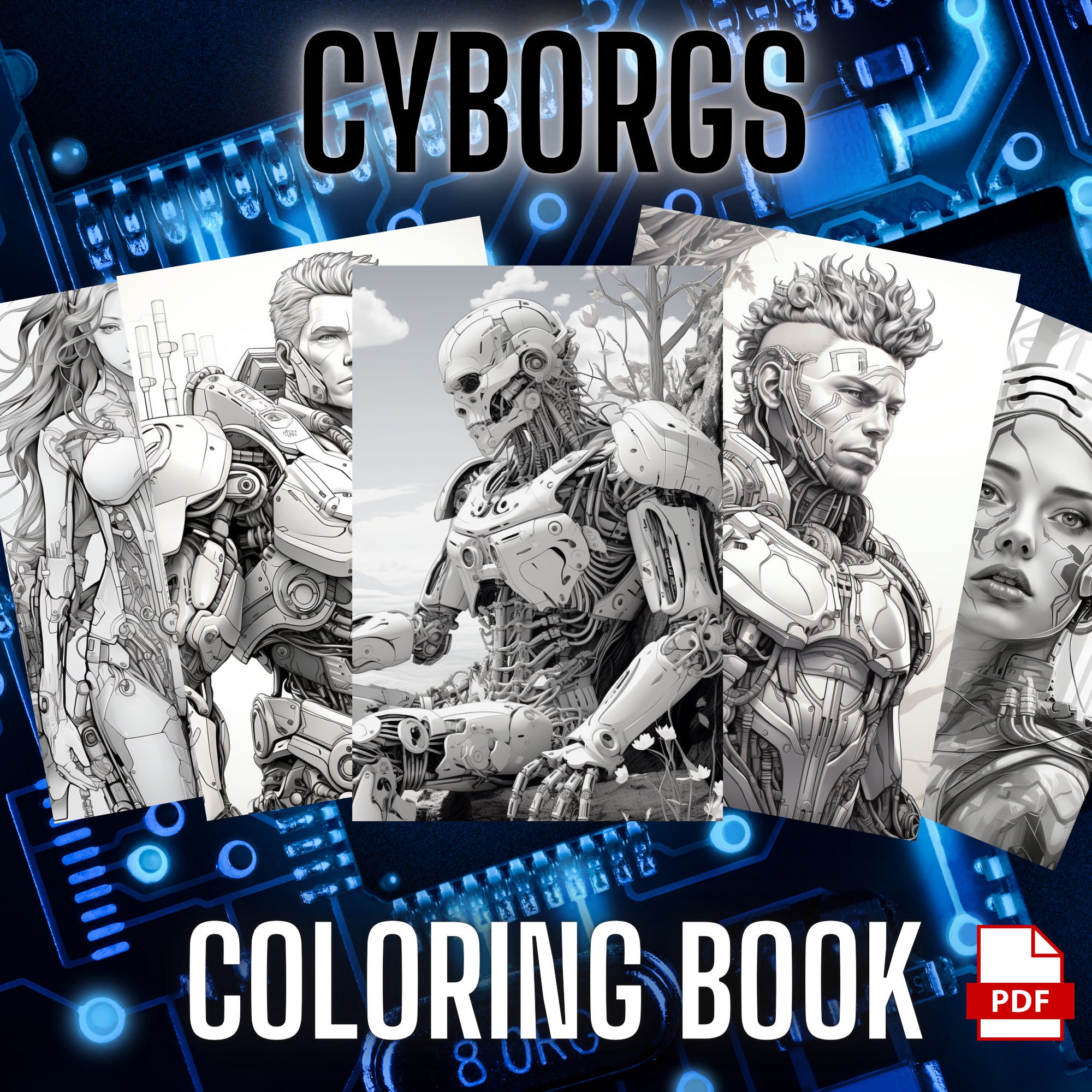 Realistic Cyborg Coloring Book Cyberpunk Coloring Pages, Adults ...
