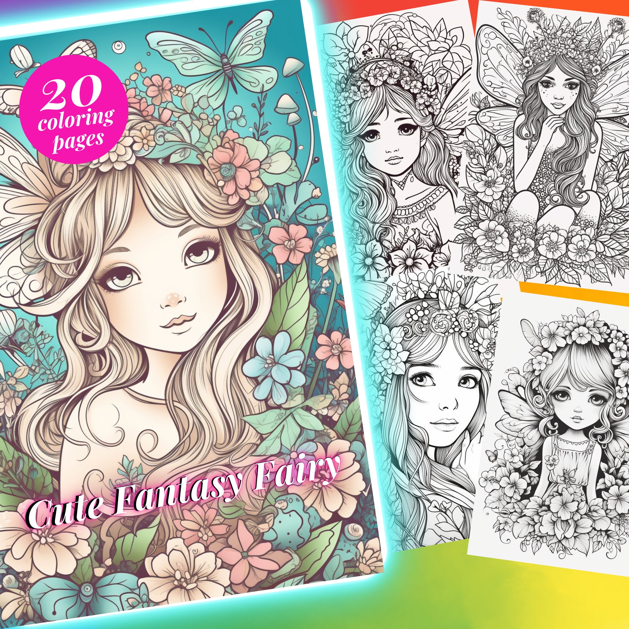 Cute Forest Fairy Girls Fantasy Anime Coloring Page, Adults + Kids ...