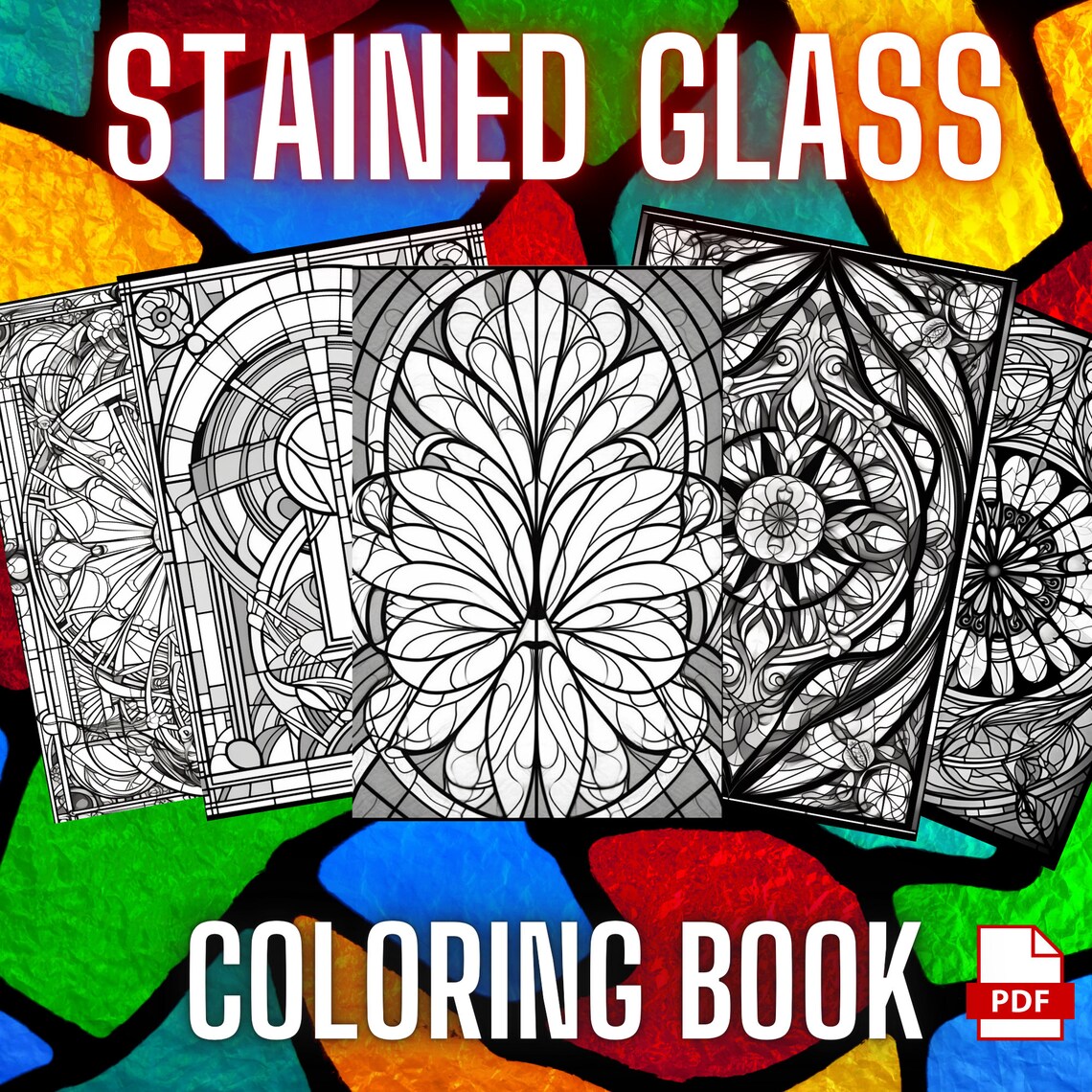Stained Glass Coloring Page, Adults + Kids- Instant Download ...