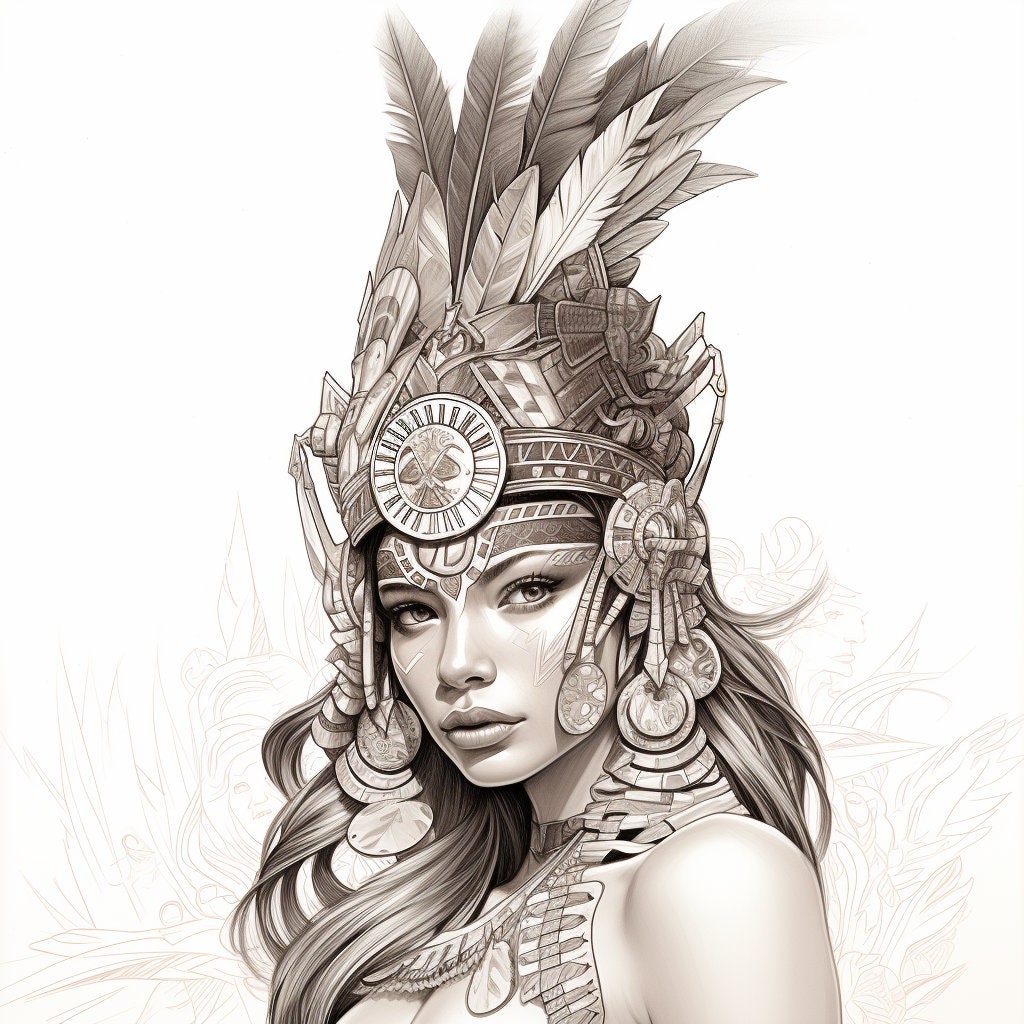 20 Beautiful Aztec Princes Coloring Book-adult Coloring Pages - Etsy