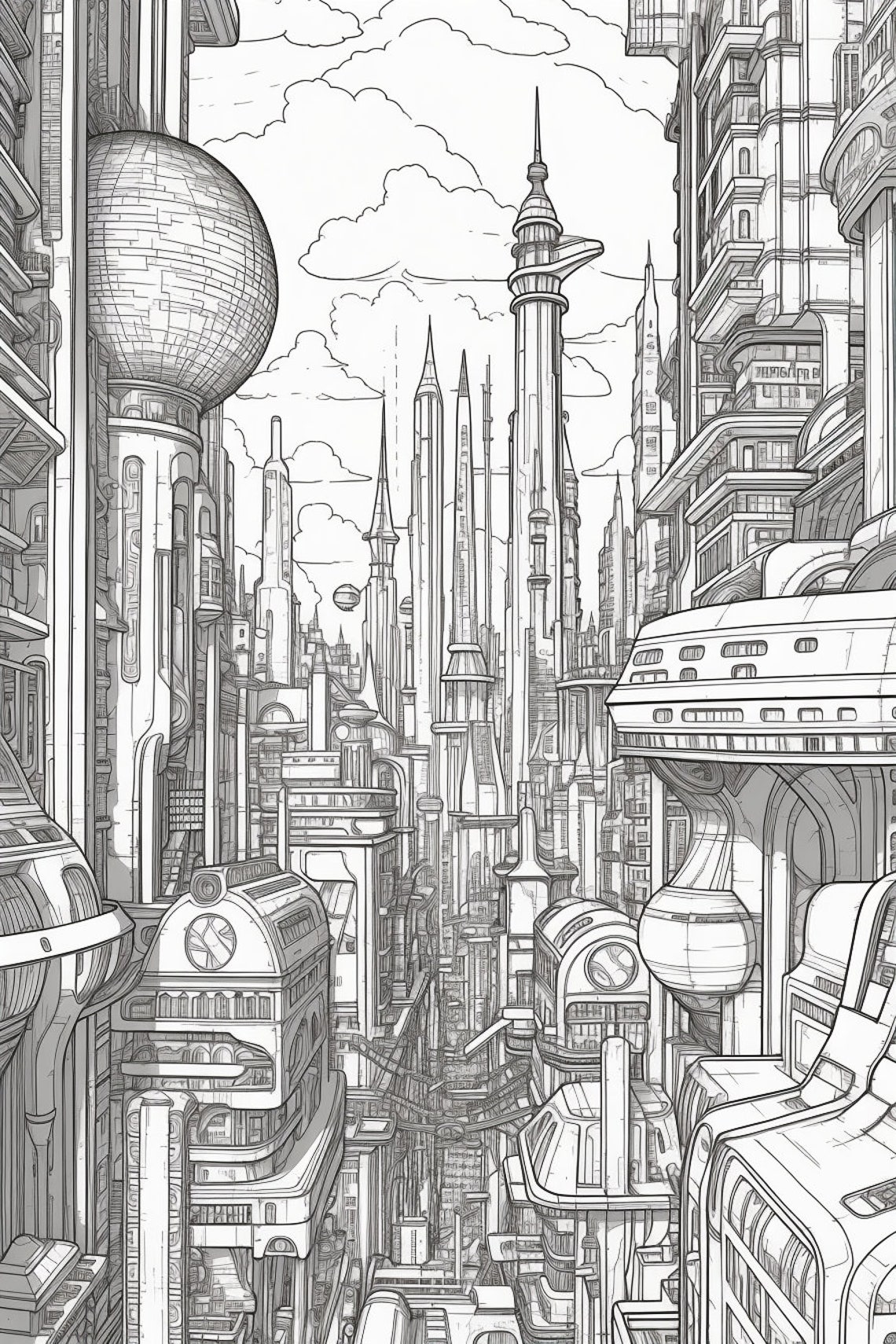 Futuristic City Buildings Coloring Pages, City Coloring Book With ...