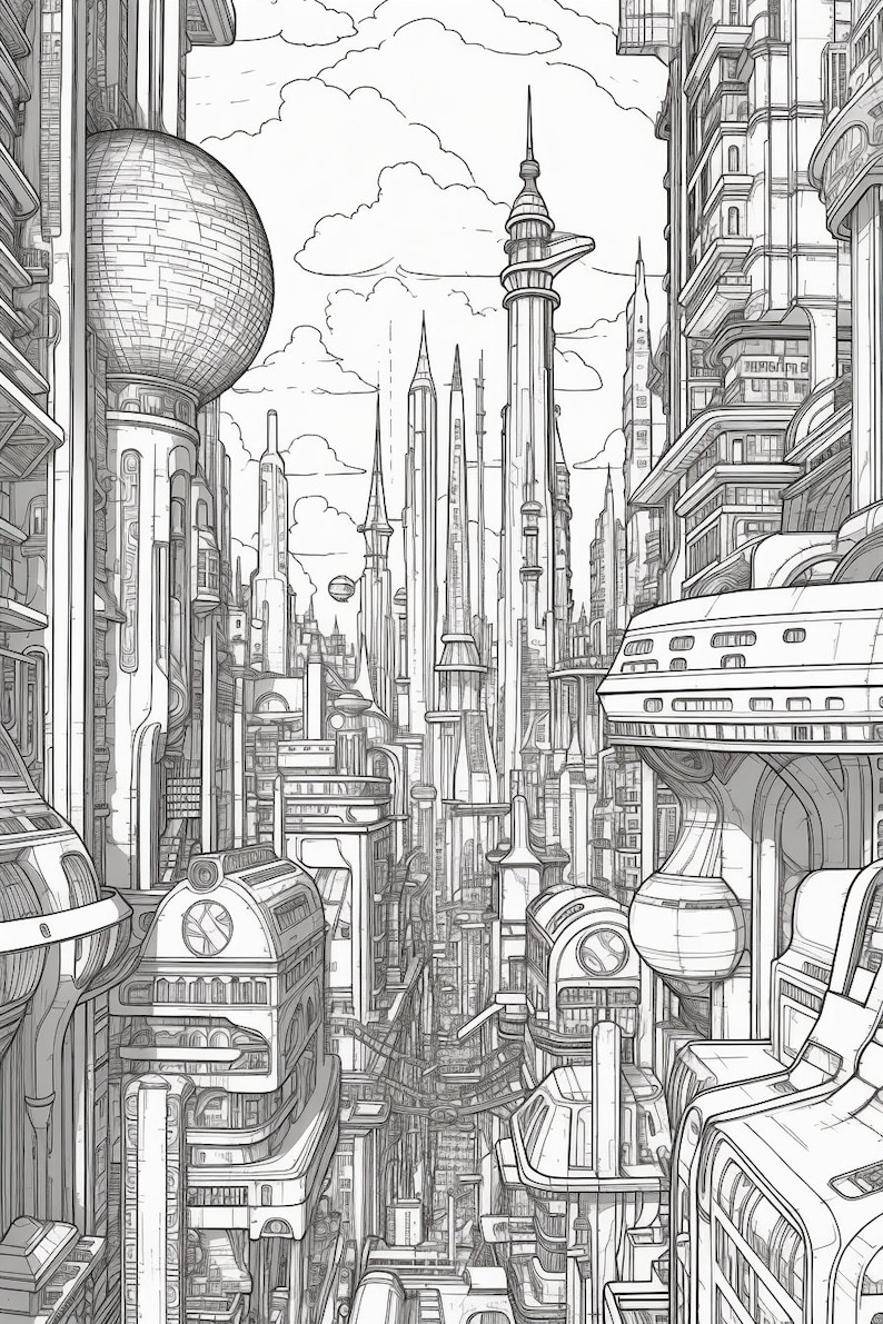 Futuristic City Buildings Coloring Pages, City Coloring Book With ...