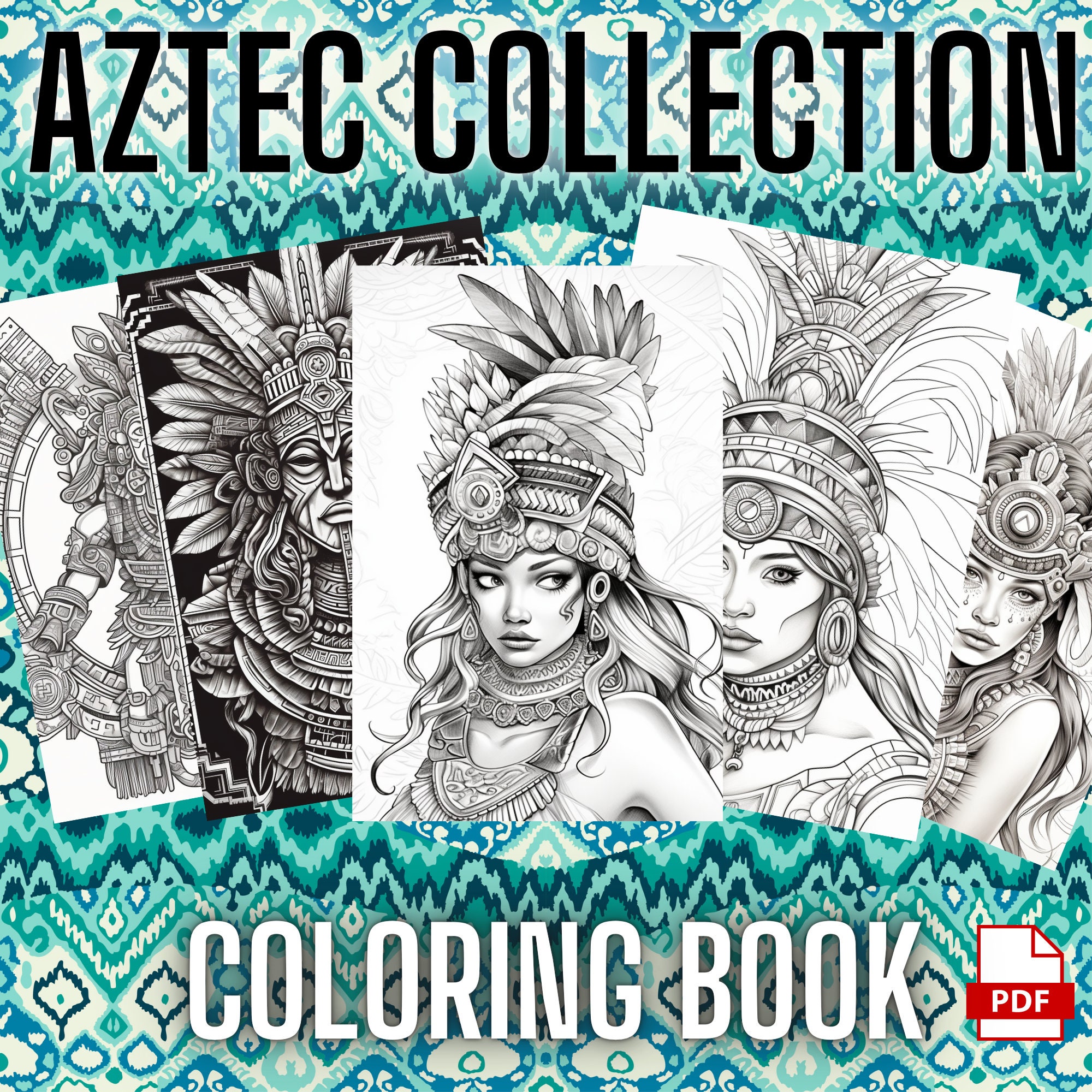 40 Aztec Warriors and Beautiful Aztec Princesses Coloring Book - Adult ...