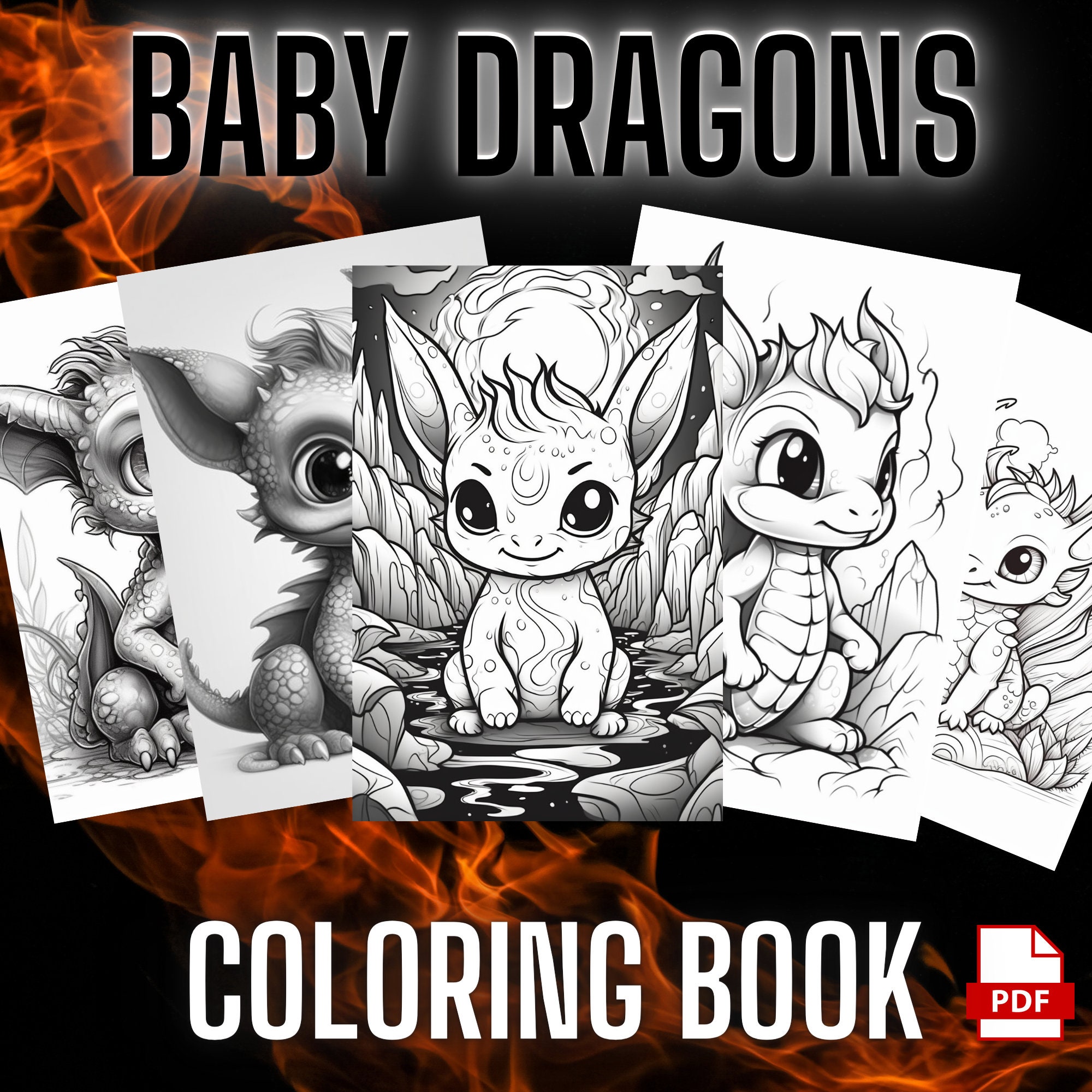 Baby Dragon Fantasy Coloring Bundle Page Book Adults Kids - Etsy