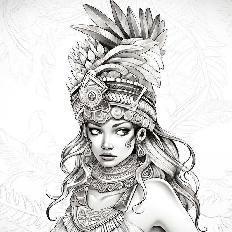 20 Beautiful Aztec Princes Coloring Book-adult Coloring Pages - Etsy