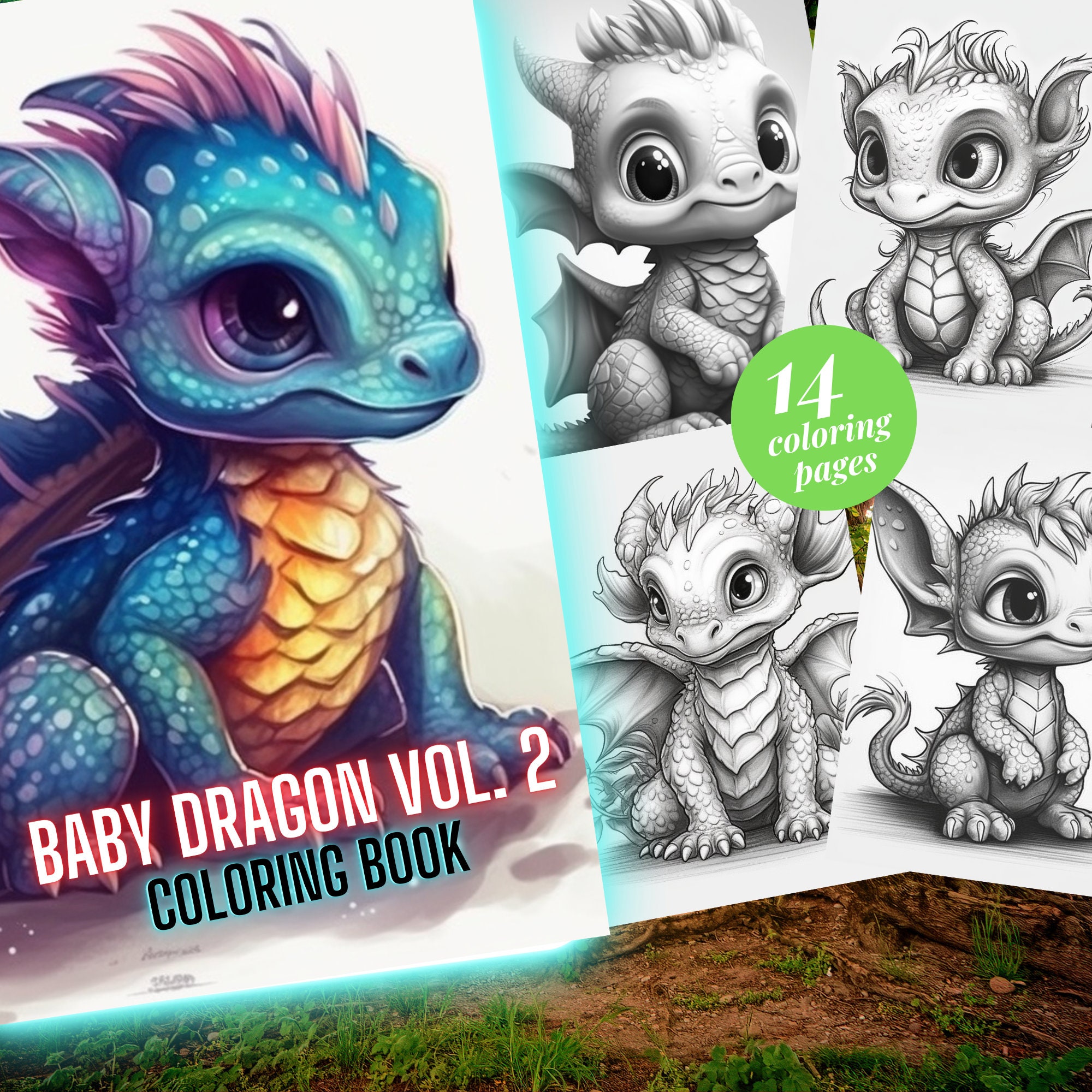 Vol 2 Baby Dragon Fantasy Coloring Page Book, Adults Kids Instant ...