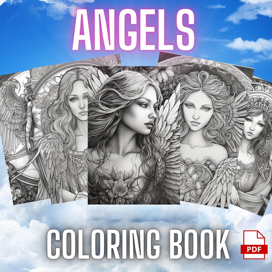 Beautiful Angel Fantasy Coloring Page, Adults Kids Instant Download ...