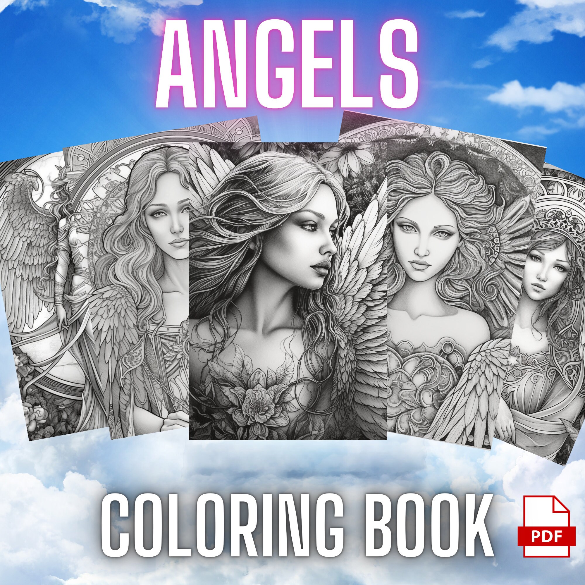Beautiful Angel Fantasy Coloring Page, Adults + Kids Instant Download ...