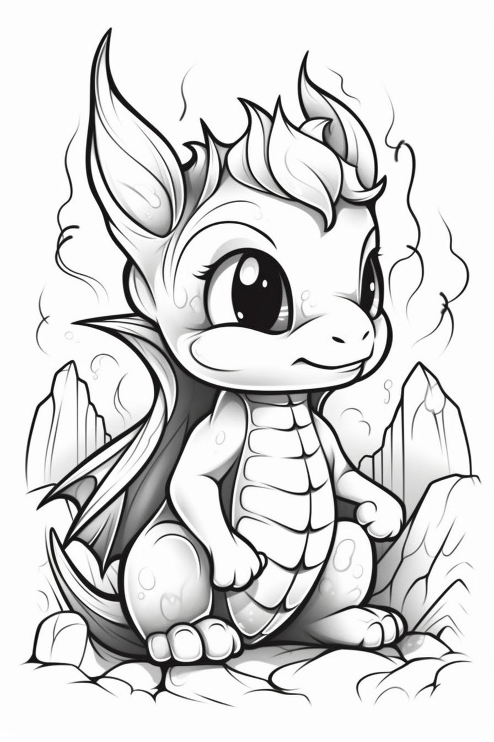 Baby Dragon Fantasy Coloring Page Book, Adults + Kids- Instant Download ...