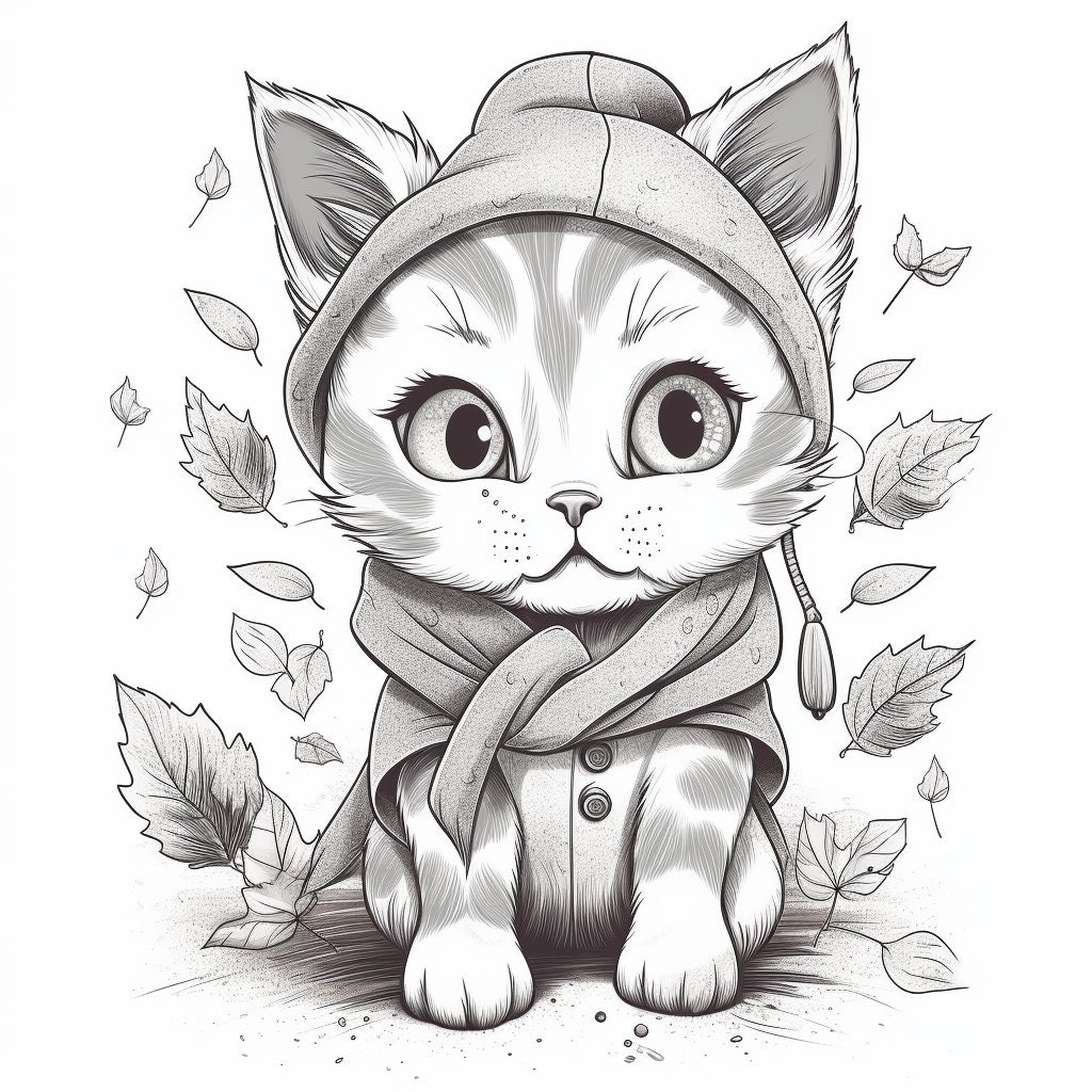 20 Baby Kittens, Autumn Coloring Page Book, Adults, Kids Instant ...