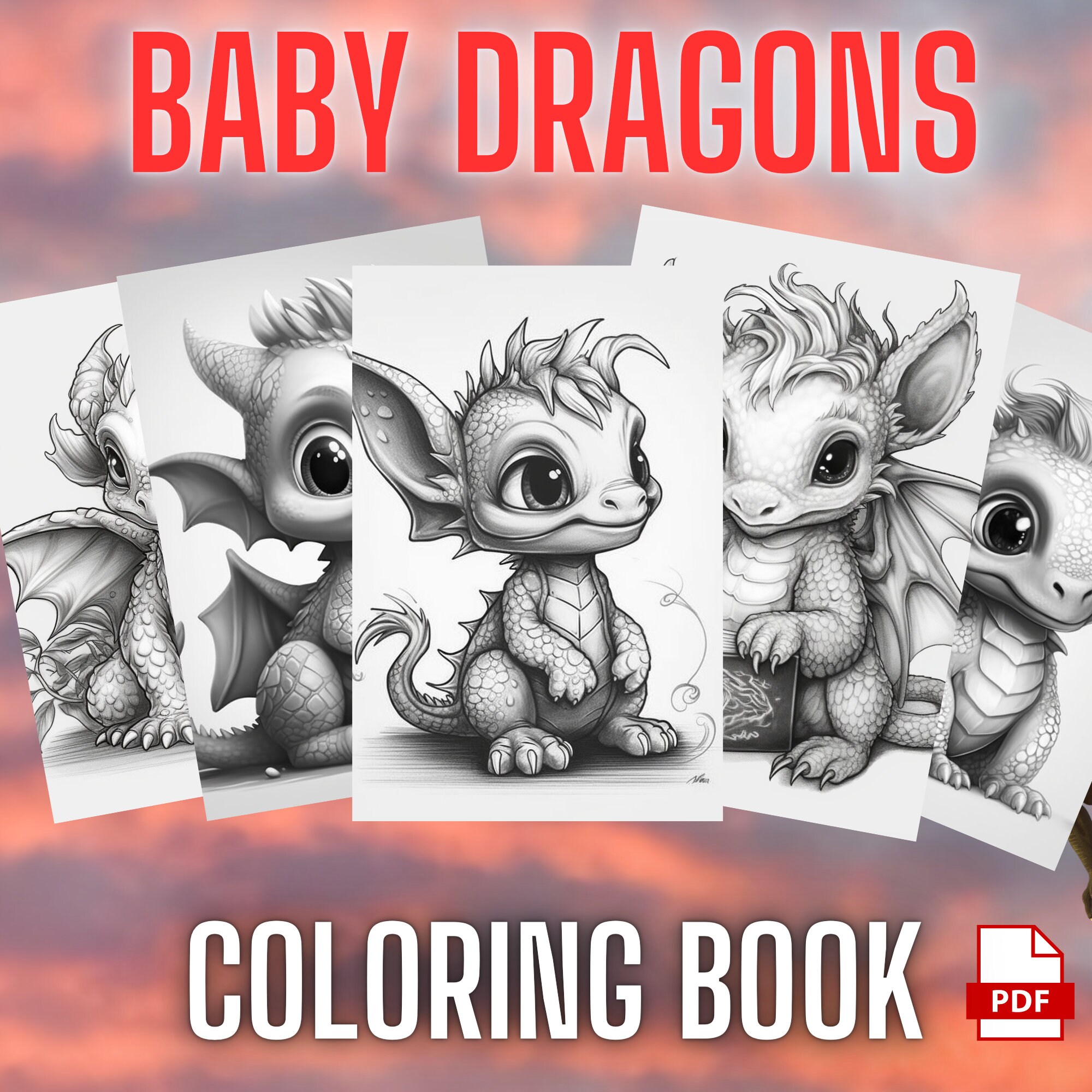 Vol 2 Baby Dragon Fantasy Coloring Page Book, Adults Kids Instant ...