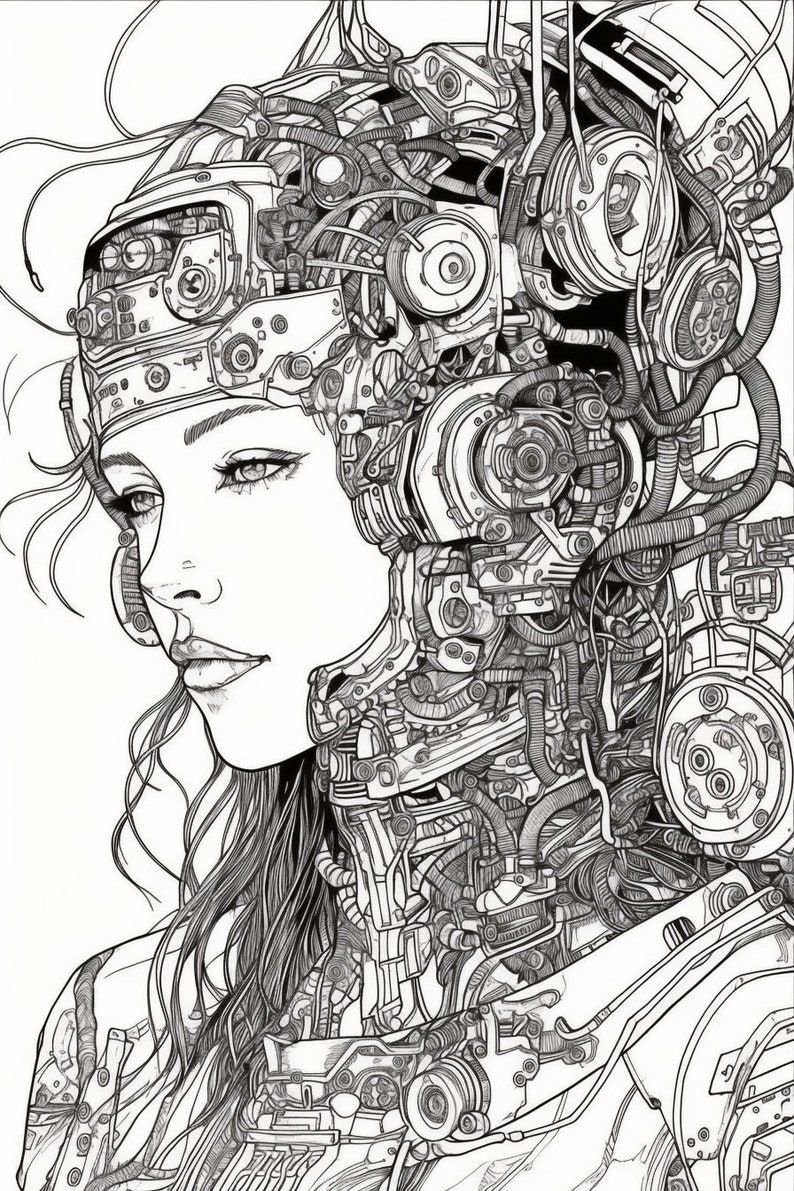 Cyborg Coloring Book - Cyberpunk Coloring Pages, Adults Kids Coloring ...