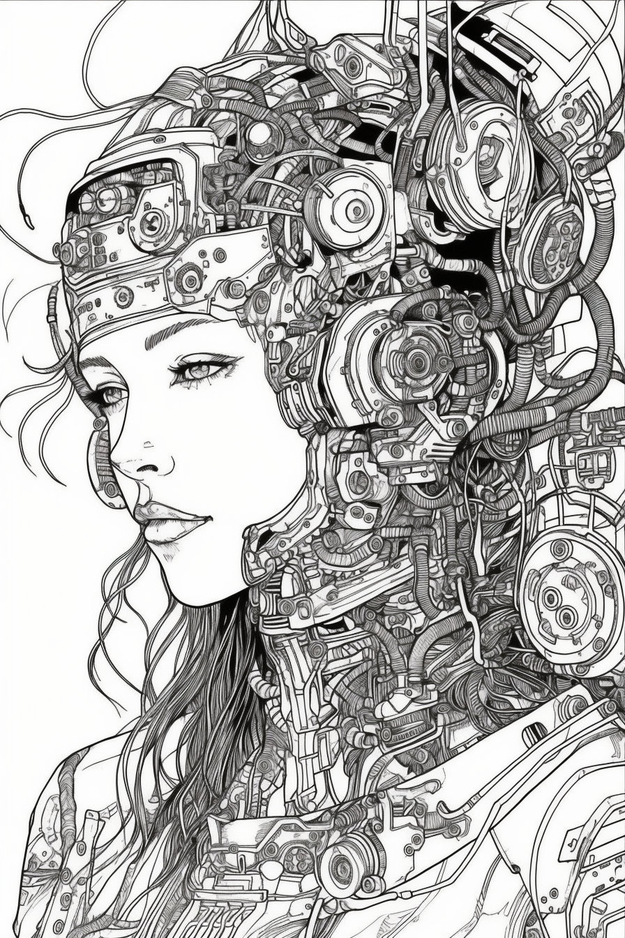 Cyborg Coloring Book - Cyberpunk Coloring Pages, Adults Kids Coloring ...