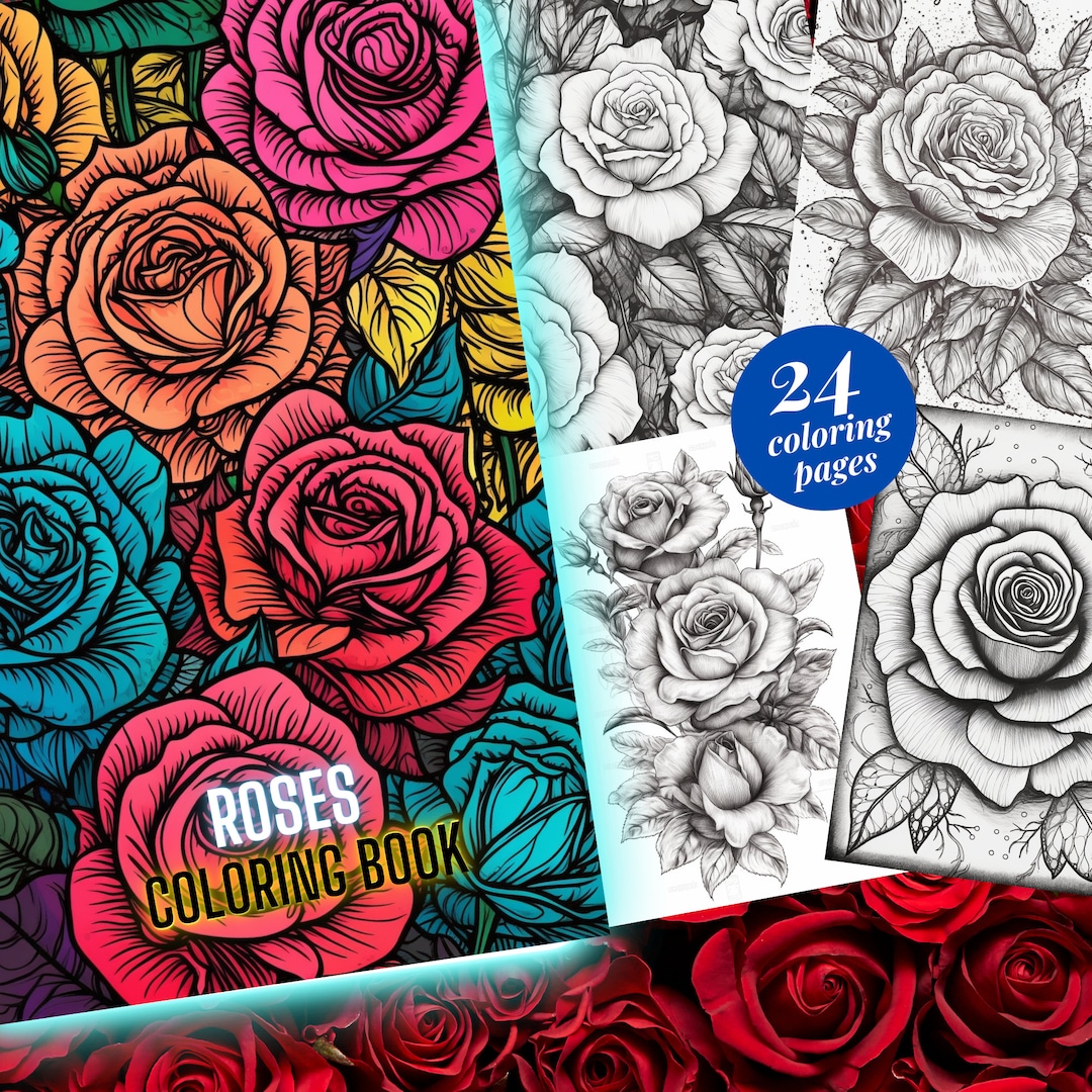 Rose Coloring Page, Adults + Kids- Instant Download - Grayscale ...