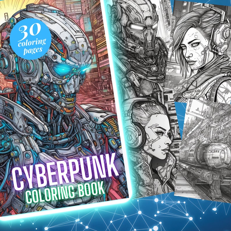 Cyberpunk Coloring Book: 30 Fantasy Coloring Pages | Futuristic Art ...