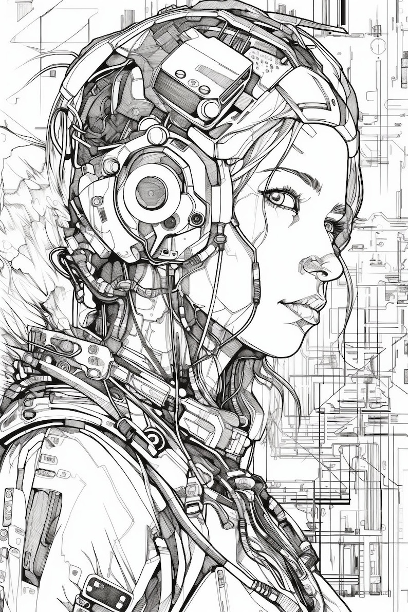 Cyborg Coloring Book - Cyberpunk Coloring Pages, Adults Kids Coloring ...