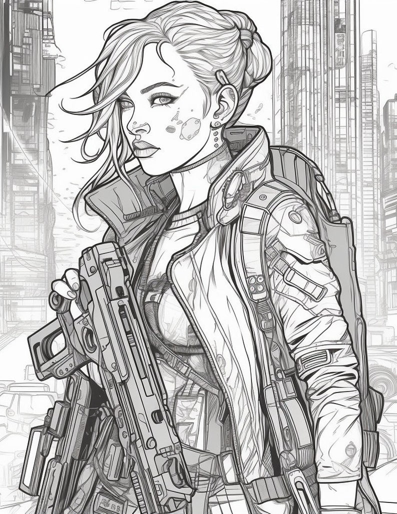 Cyborg Girls Portraits Coloring Book - Adults Kids Coloring Pages ...
