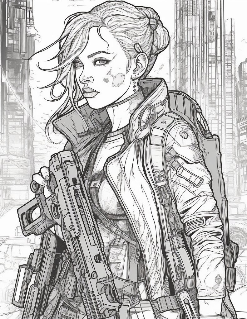 Cyborg Girls Portraits Coloring Book - Adults Kids Coloring Pages ...