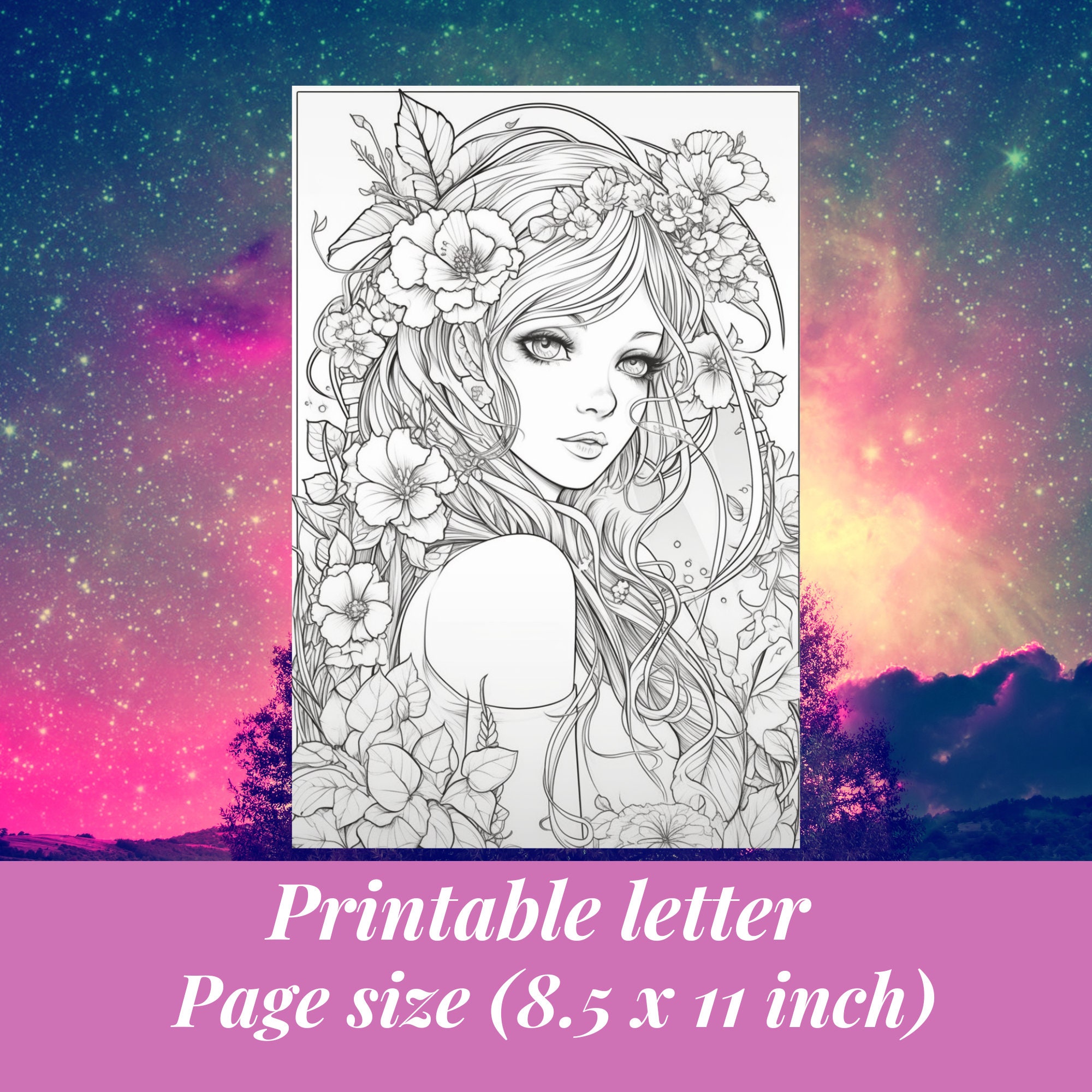 Cute Forest Fairy Girls Fantasy Anime Coloring Page, Adults Kids ...