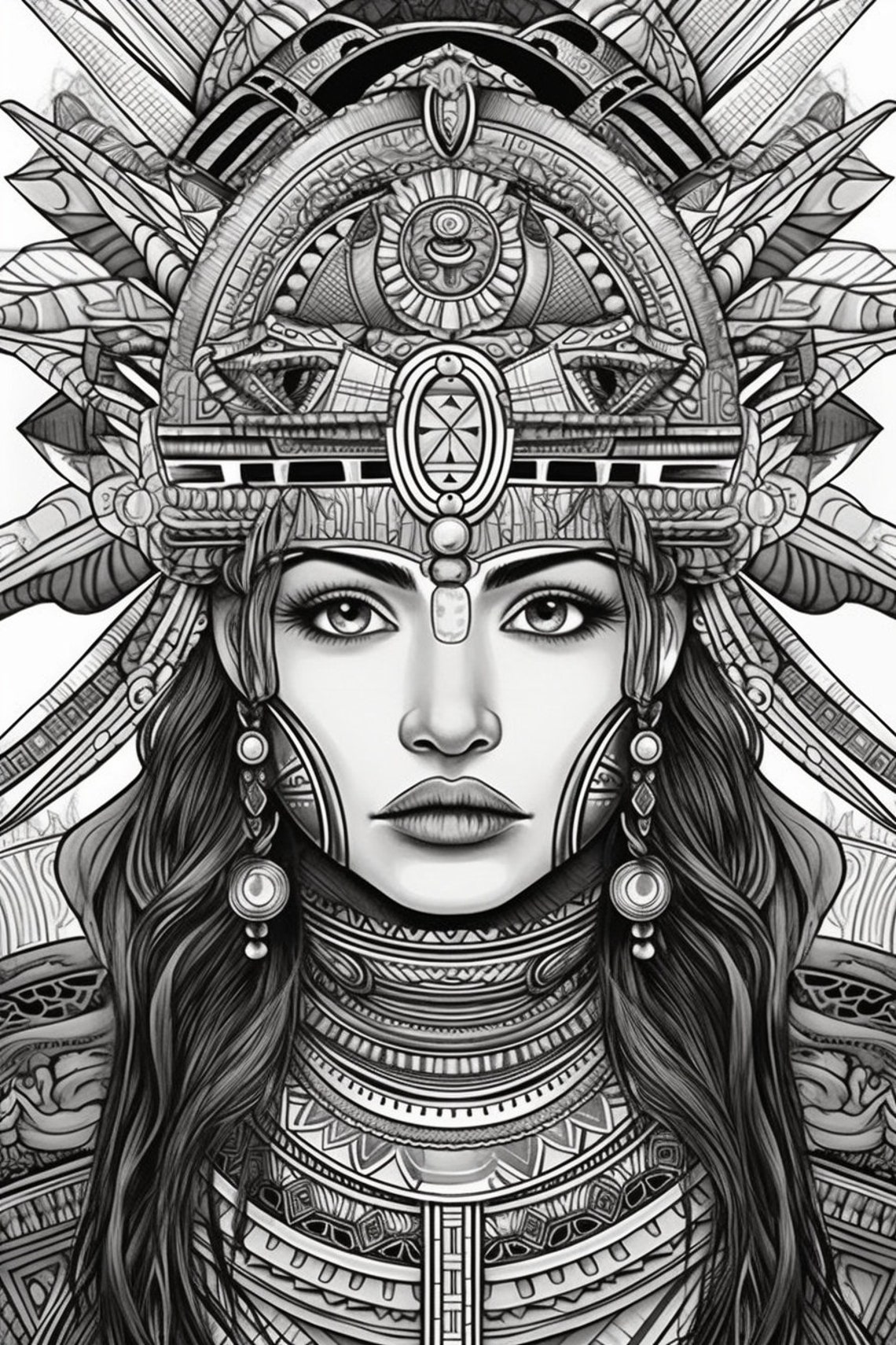 40 Aztec Warriors and Beautiful Aztec Princesses Coloring Book - Adult ...