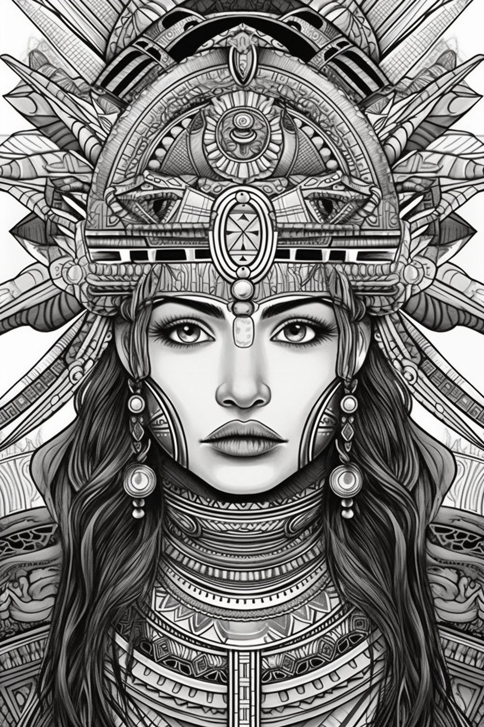40 Aztec Warriors and Beautiful Aztec Princesses Coloring Book - Adult ...