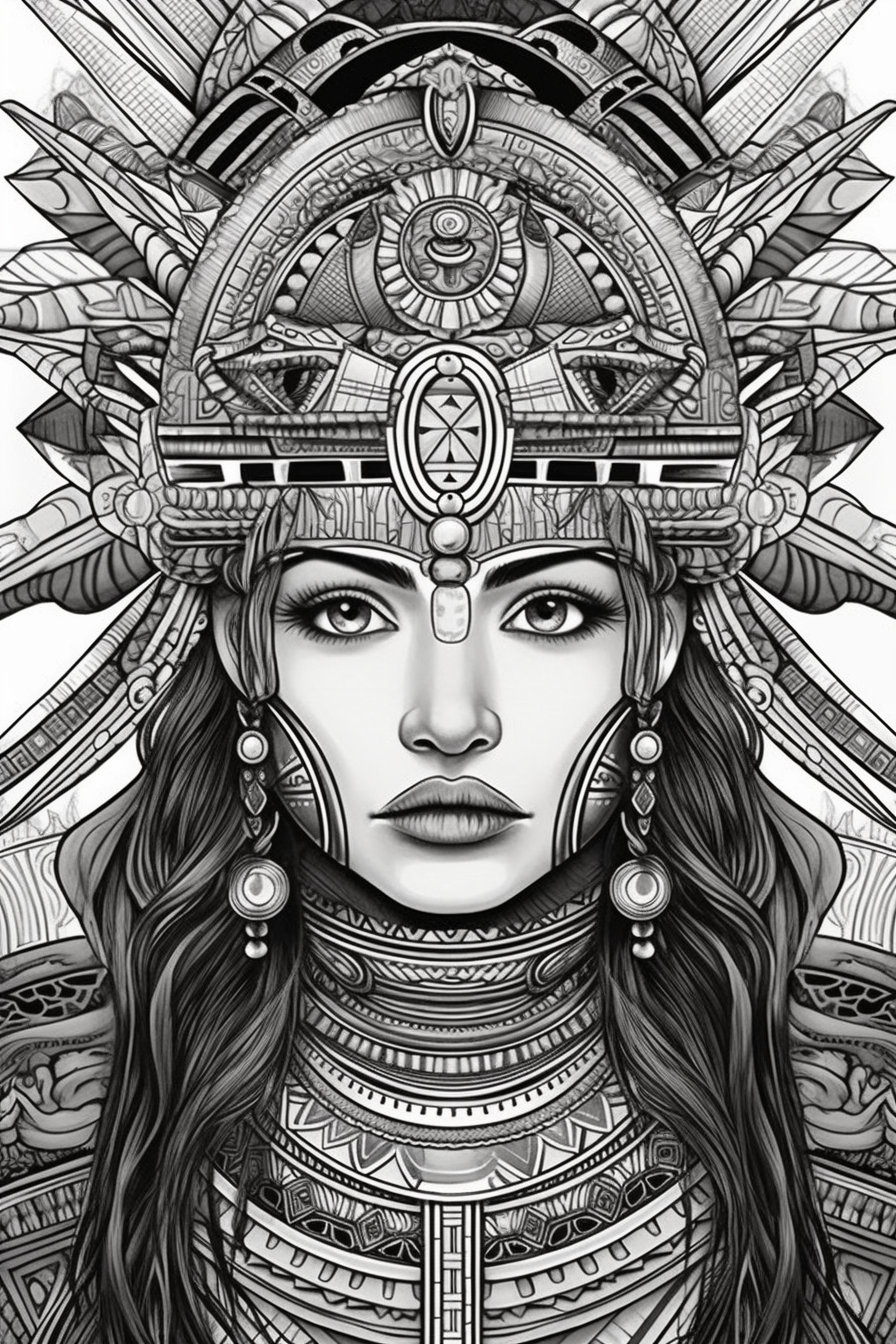 40 Aztec Warriors and Beautiful Aztec Princesses Coloring Book - Adult ...