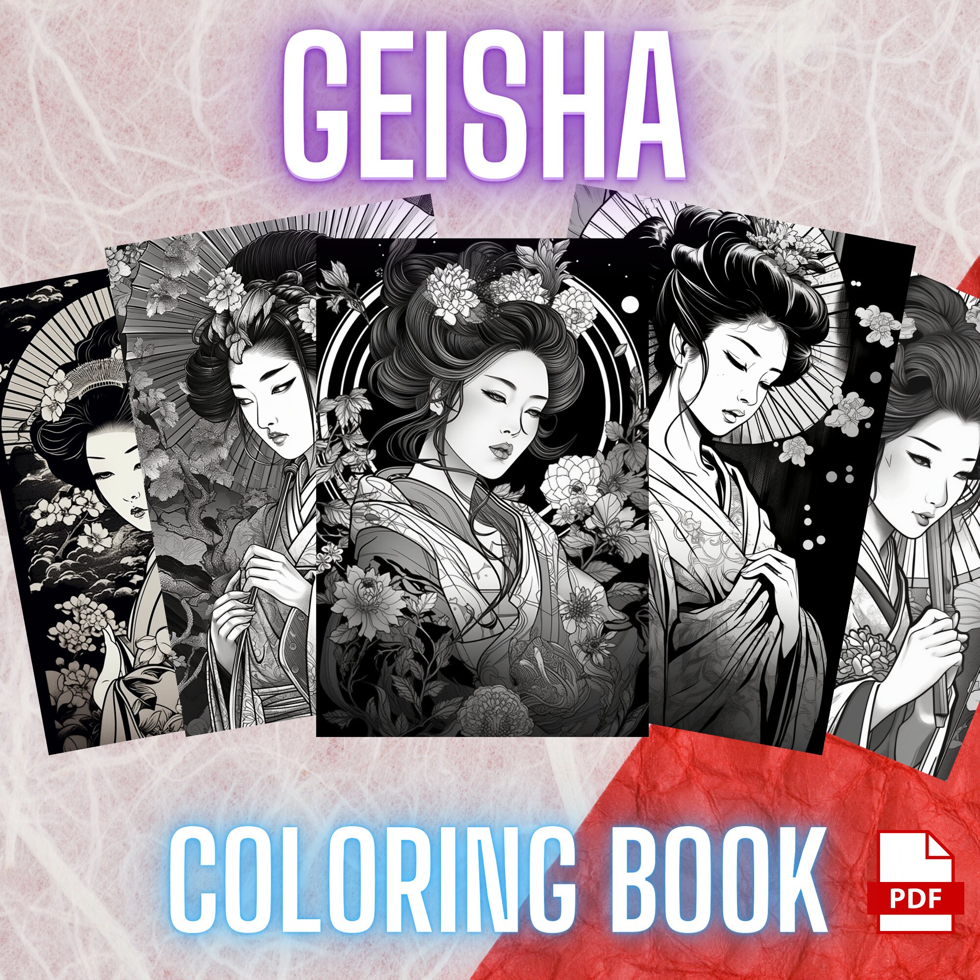 20 Japanese Geisha Digital Coloring Book, Traditional Geisha Dress ...