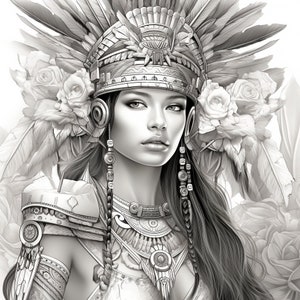 40 Aztec Warriors and Beautiful Aztec Princesses Coloring Book - Adult ...