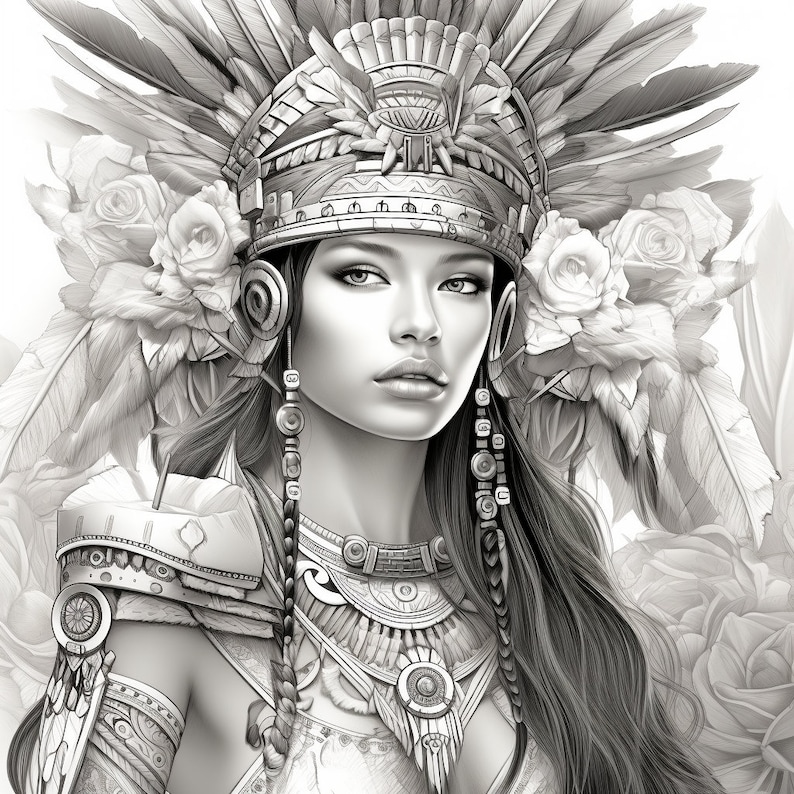 40 Aztec Warriors and Beautiful Aztec Princesses Coloring Book - Adult ...