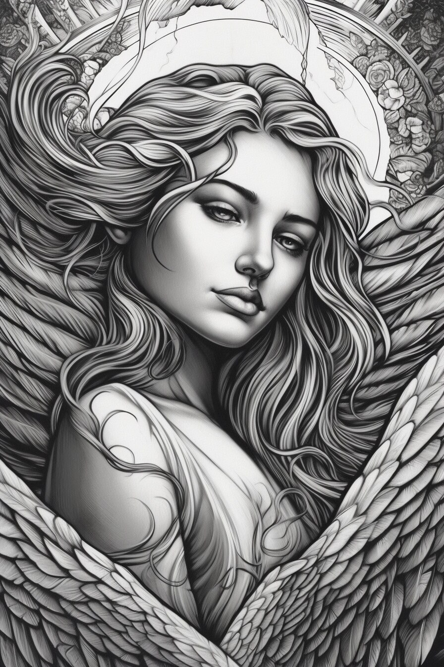 Beautiful Angel Fantasy Coloring Page, Adults + Kids Instant Download ...
